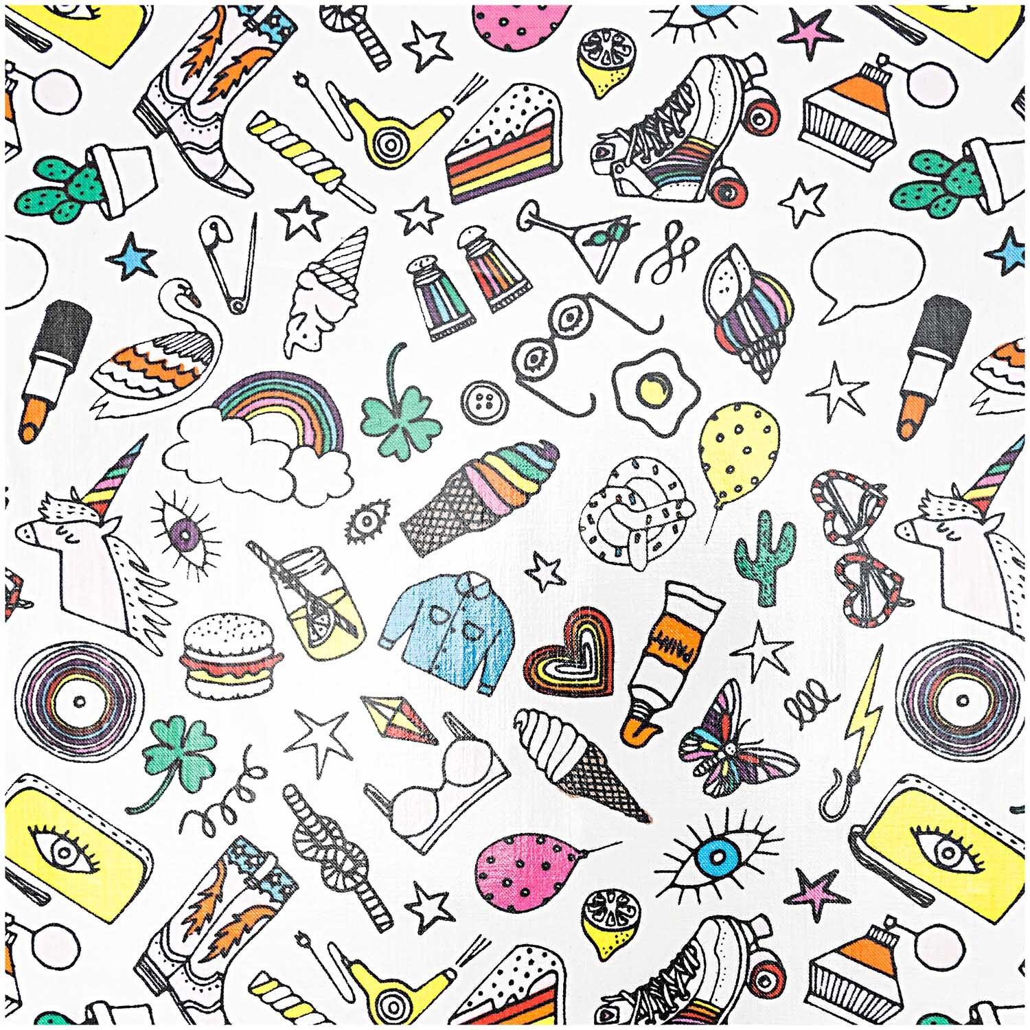 Print fabric Icons white-multicoloured 140cm coated | 3047064