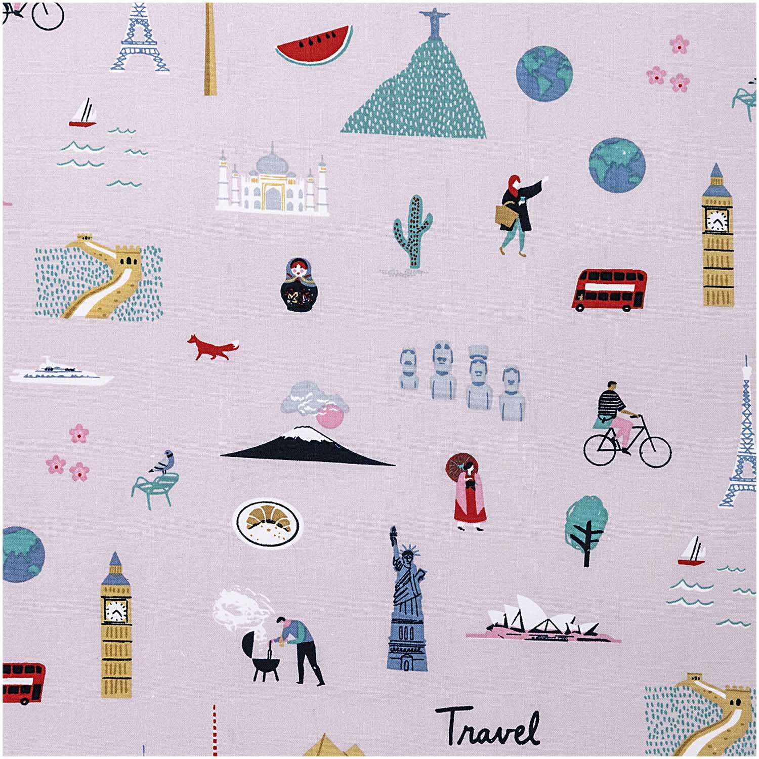 Print fabric Travel the World lilac 140cm | 3164600