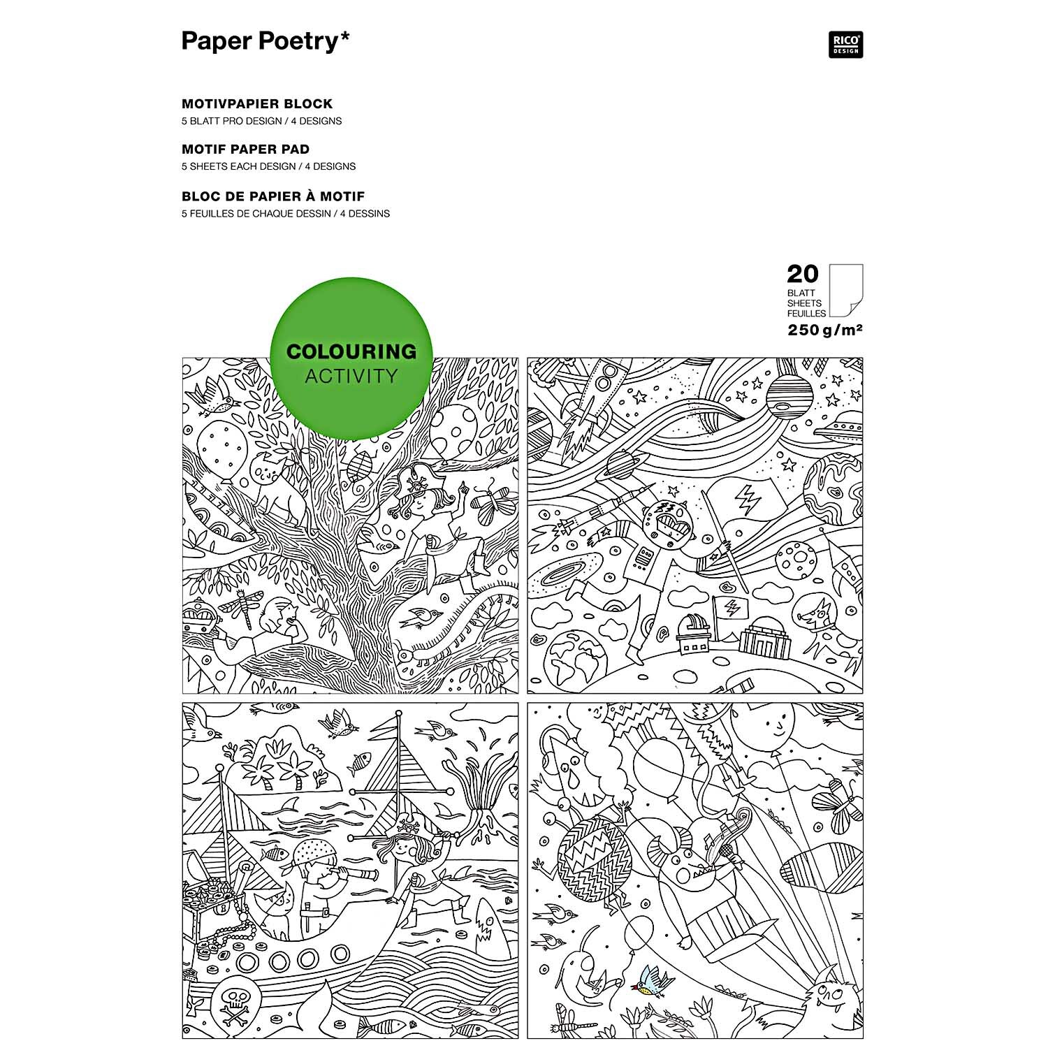 Paper Poetry Motif Paper Block Colouring Activity 21x30cm 20 sheets ...