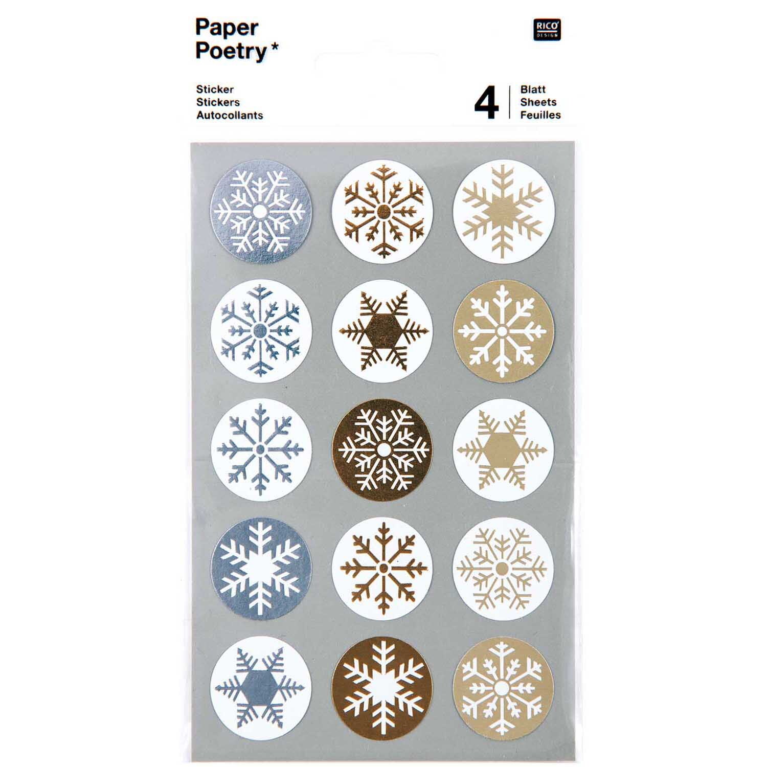Paper Poetry stickers ice crystals gold-silver 4 sheets | 2981956