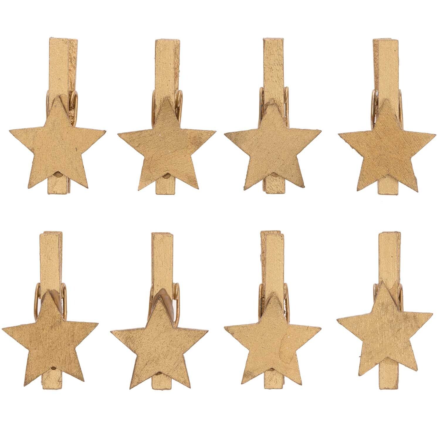 Decorative clips star gold 3cm 8 pieces | 3358375